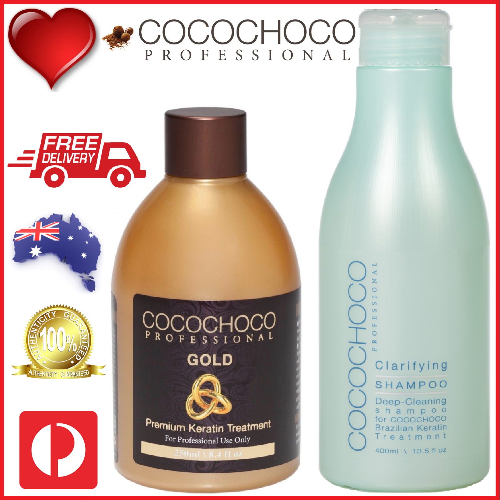 COCOCHOCO Professional GOLD 250 ml Brazilian Keratin Treatment + CLARIFYING Shampoo 400 ml Kit ...